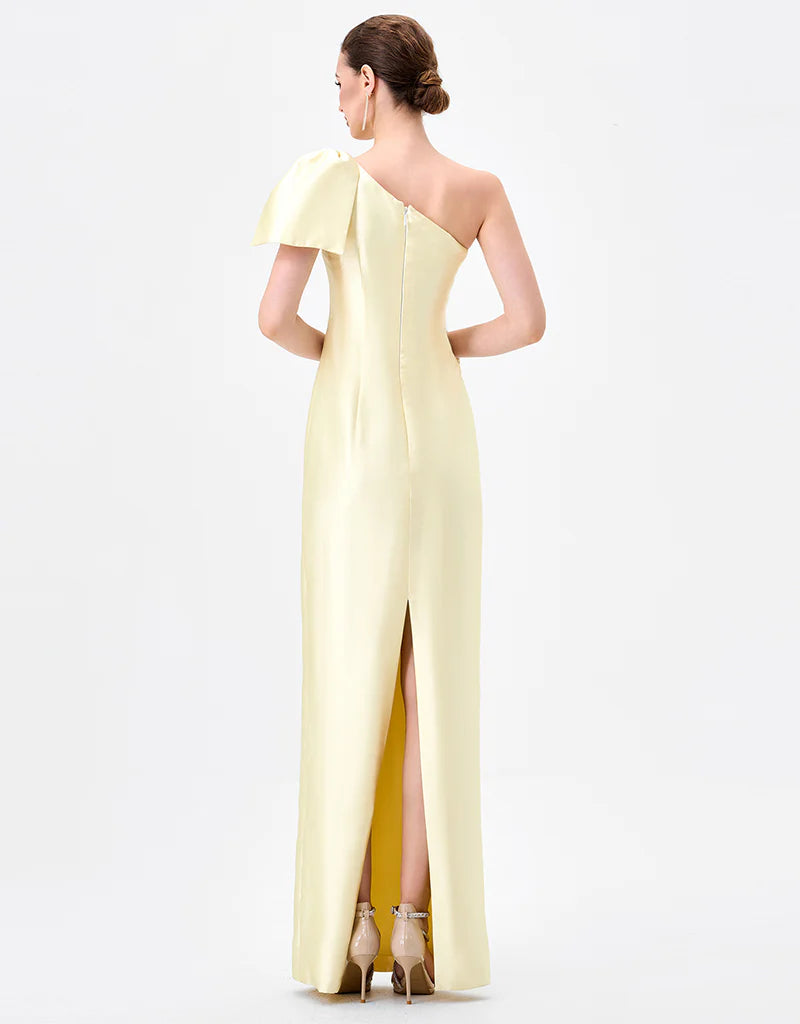 Aramy One Shoulder Bow Gown by Bariano - Yellow